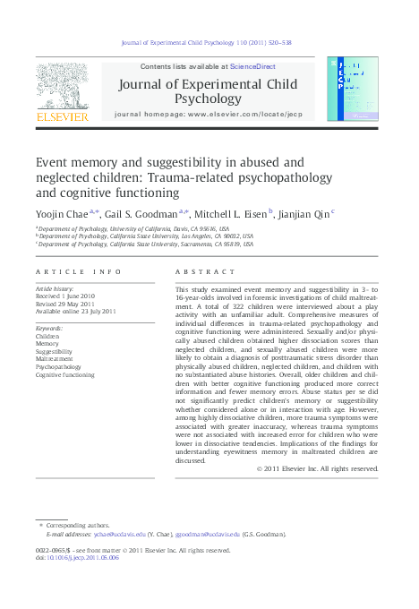 (PDF) Event memory and suggestibility in abused and neglected children ...