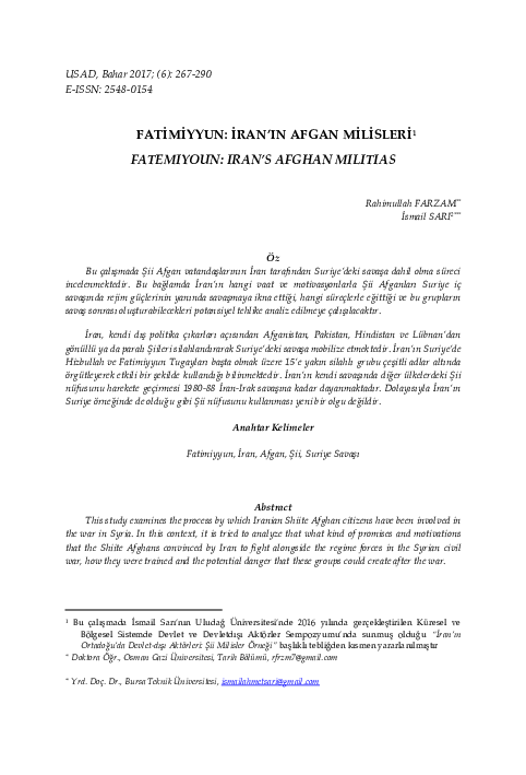 (PDF) Fatemiyoun: Iran’s Afghan Militias