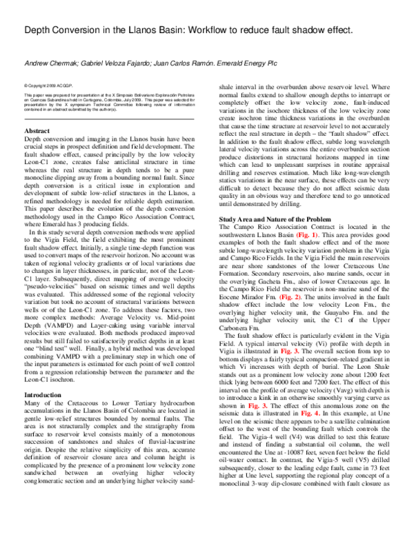 (PDF) Depth Conversion in the Llanos Basin: Workflow to reduce fault ...