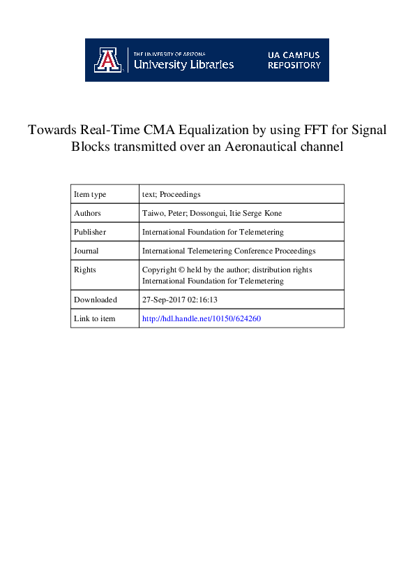 (PDF) Towards Real-Time CMA Equalization by using FFT for Signal Blocks transmitted over an ...
