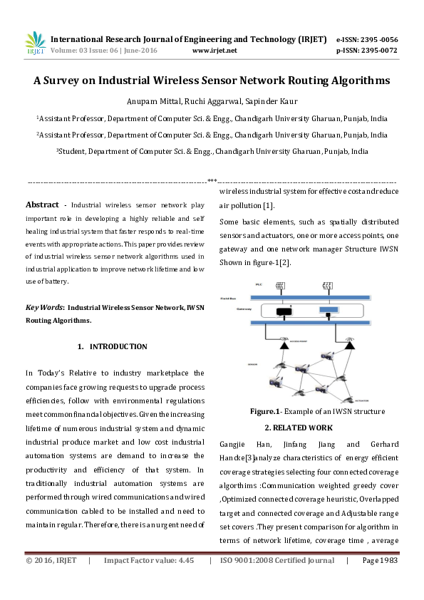(PDF) A Survey on Industrial Wireless Sensor Network Routing Algorithms