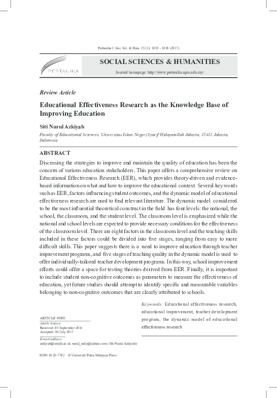 (PDF) Educational Effectiveness Research as the Knowledge Base of ...
