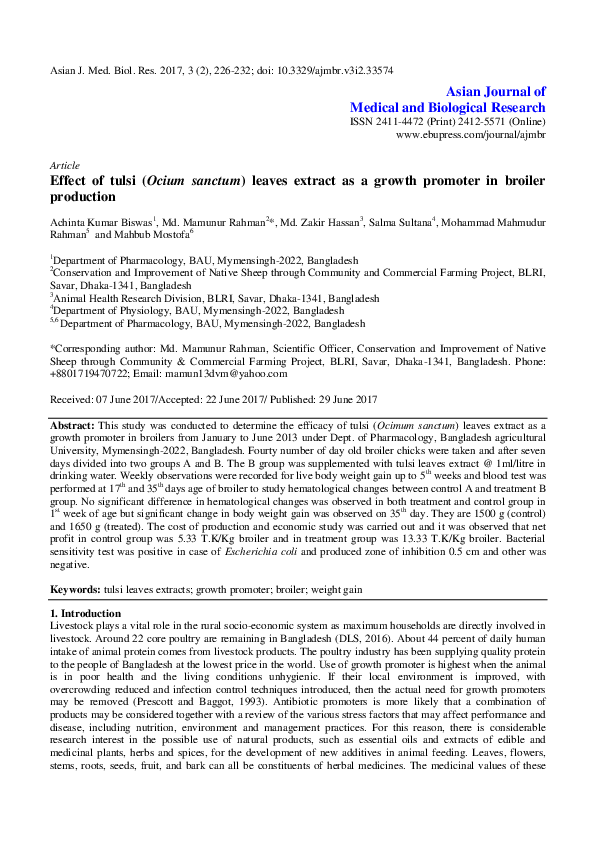 Effect of tulsi (Ocium sanctum) leaves extract as a growth promoter in ...