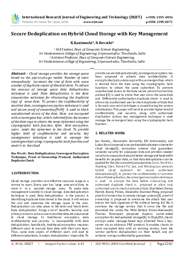 (PDF) Secure Deduplication on Hybrid Cloud Storage with Key Management ...