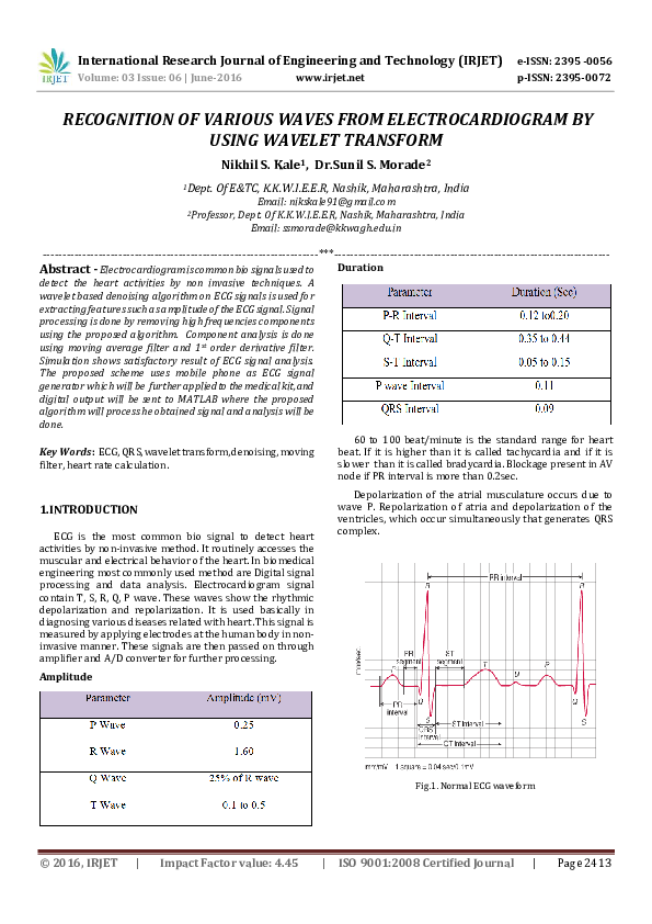 Pdf Recognition Of Various Waves From Electrocardiogram By Using