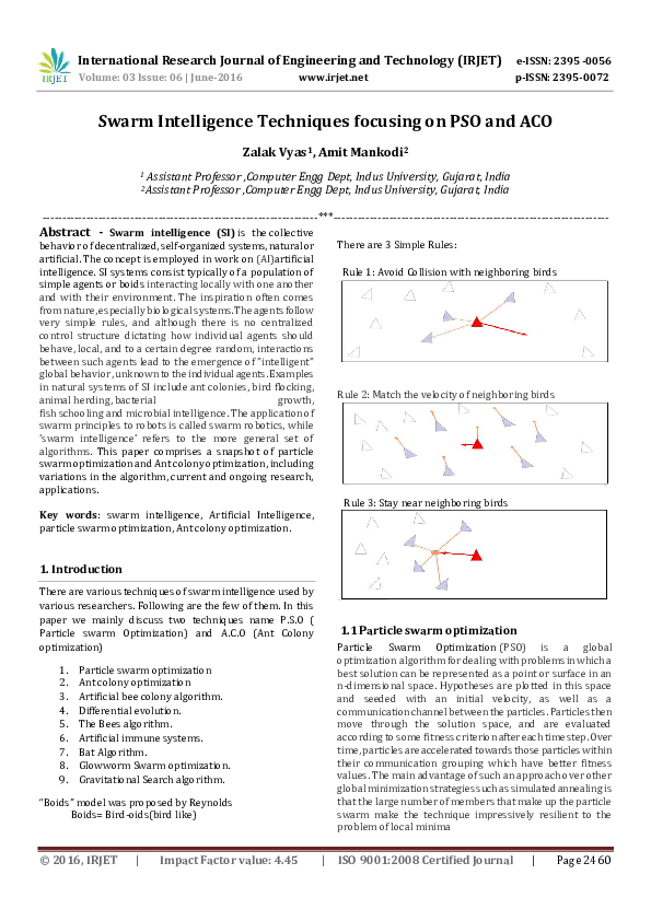 (PDF) Swarm Intelligence Techniques focusing on PSO and ACO