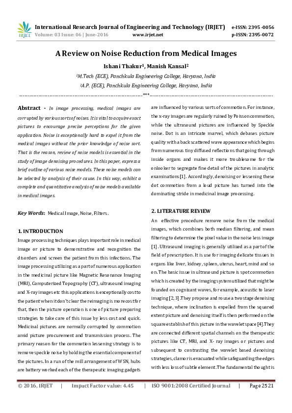 (PDF) A Review on Noise Reduction from Medical Images