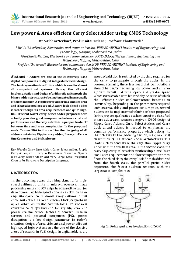 (PDF) Efficient CMOS Carry Select Adder Design