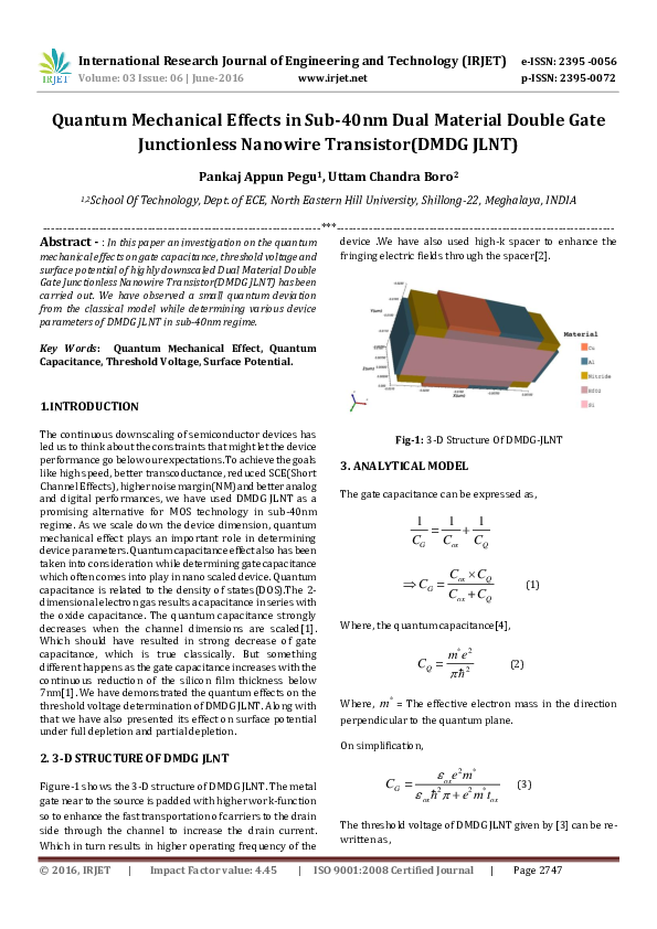 (PDF) Quantum Mechanical Effects in Sub-40nm Dual Material Double Gate Junctionless Nanowire ...