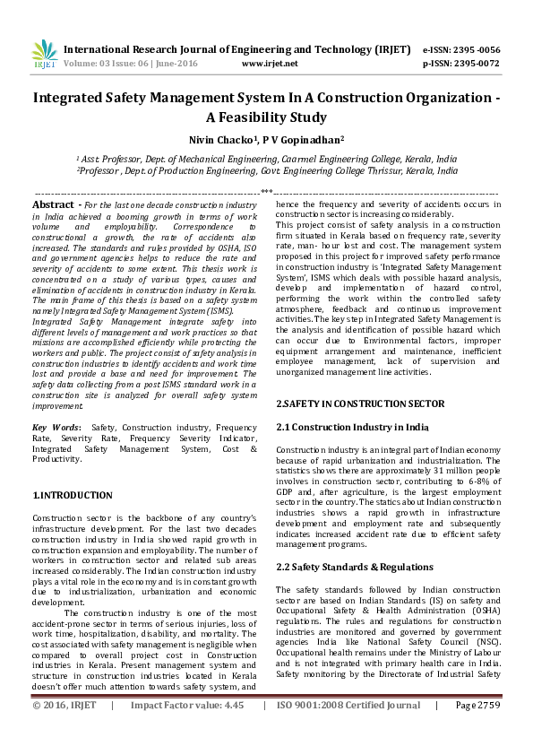 (PDF) Integrated Safety Management System In A Construction ...