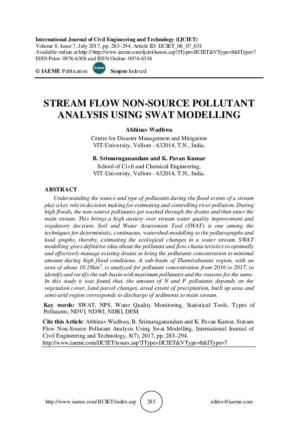 (PDF) STREAM FLOW NON-SOURCE POLLUTANT ANALYSIS USING SWAT MODELLING