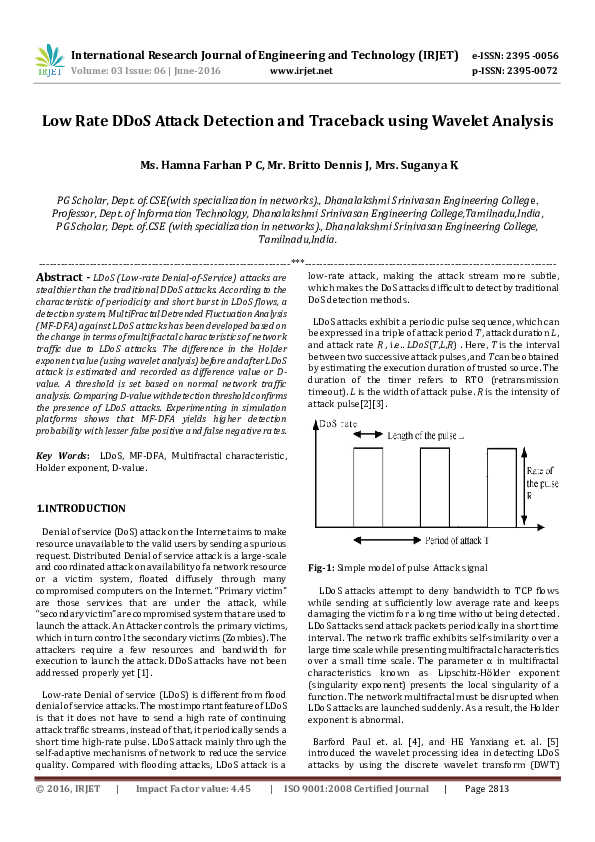 Pdf Low Rate Ddos Attack Detection And Traceback Using Wavelet Analysis