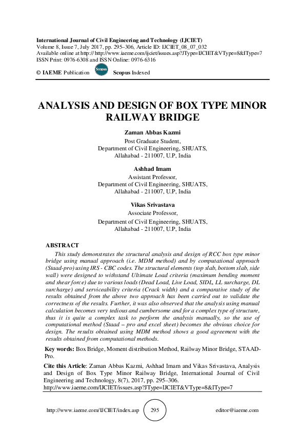 (PDF) ANALYSIS AND DESIGN OF BOX TYPE MINOR RAILWAY BRIDGE