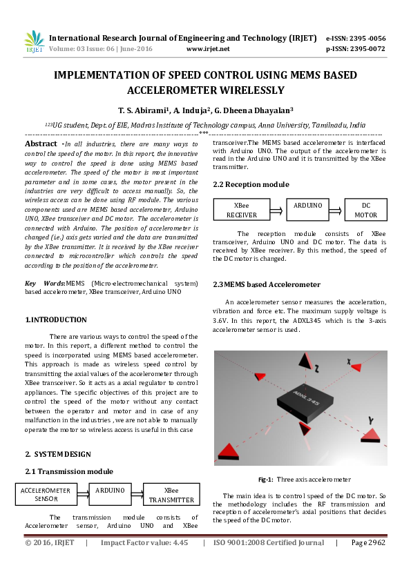 Pdf Implementation Of Speed Control Using Mems Based Accelerometer