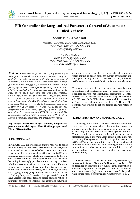 (PDF) PID Controller for Longitudinal Parameter Control of Automatic ...