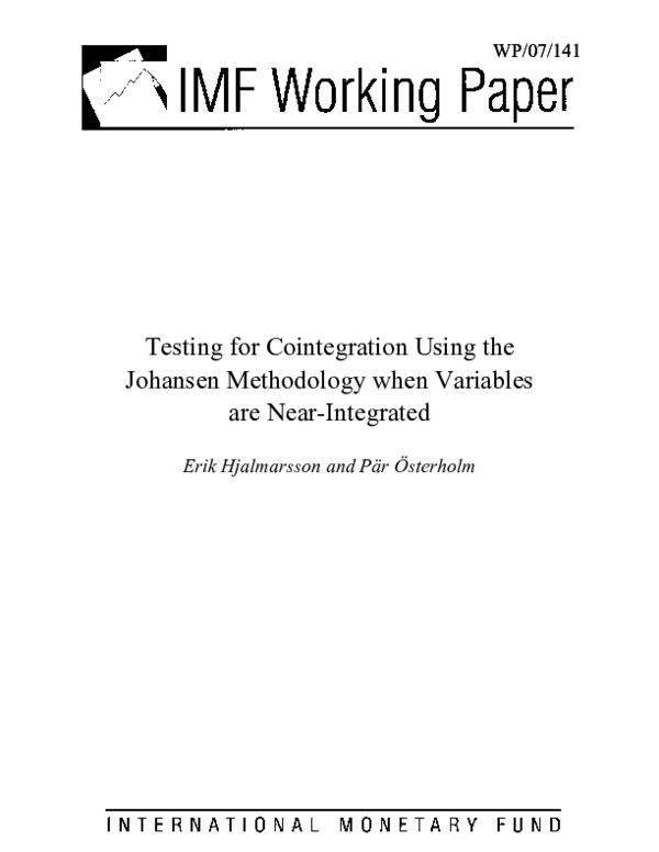 (PDF) Testing for Cointegration Using the Johansen Methodology when ...