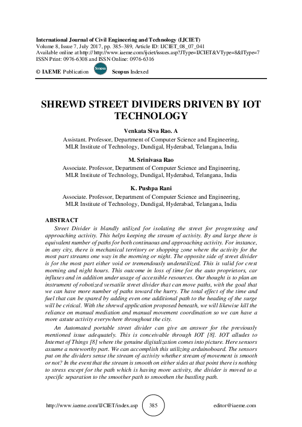 (PDF) SHREWD STREET DIVIDERS DRIVEN BY IOT TECHNOLOGY | IAEME ...