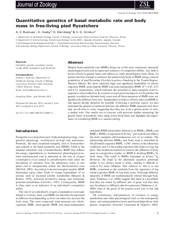 (PDF) Quantitative genetics of basal metabolic rate and body mass in ...