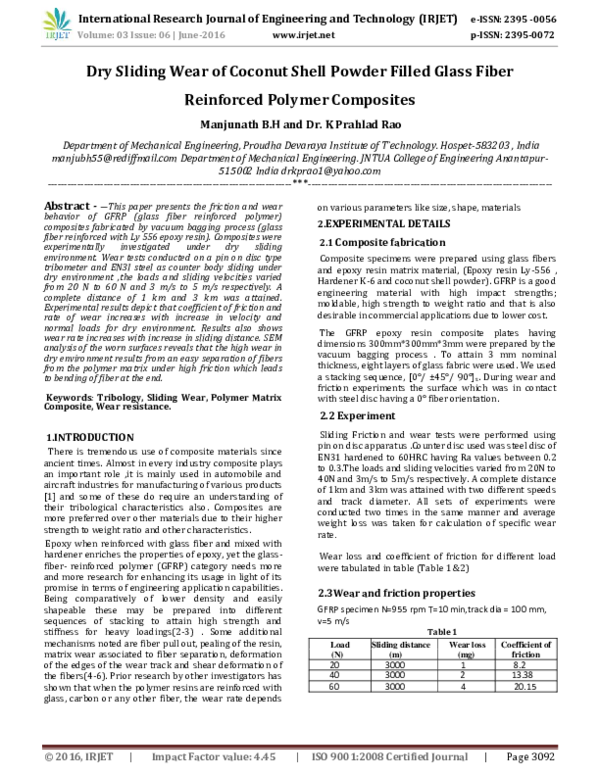(PDF) Dry Sliding Wear of Coconut Shell Powder Filled Glass Fiber ...