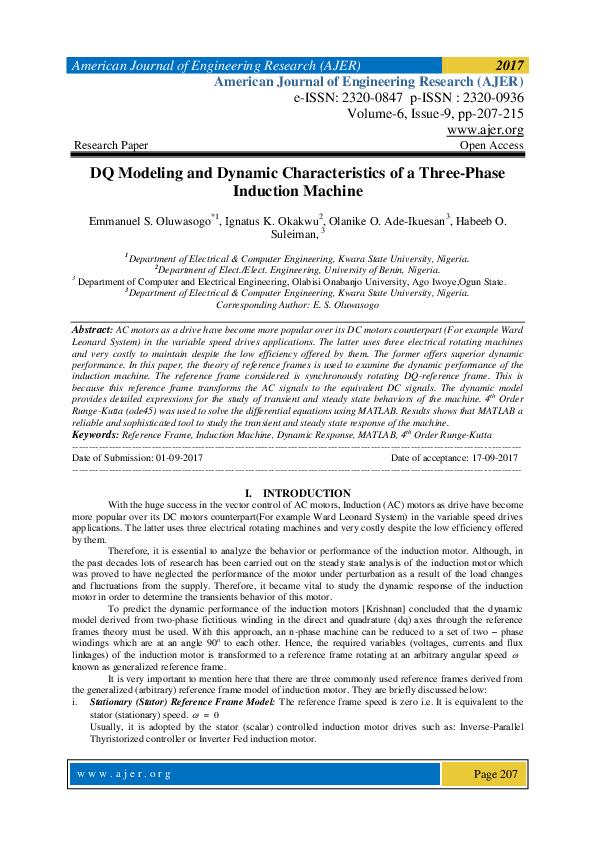 (PDF) DQ Modeling and Dynamic Characteristics of a Three-Phase Induction Machine
