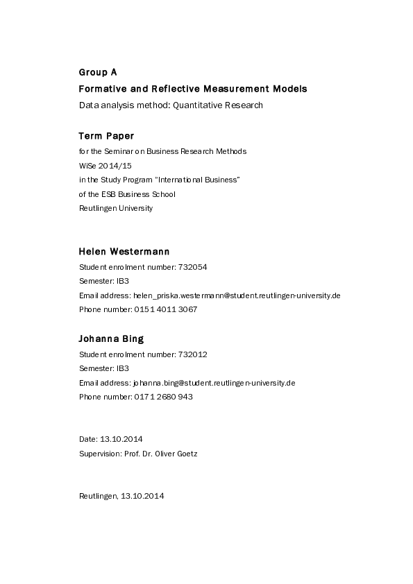 (PDF) Group A Formative and Reflective Measurement Models