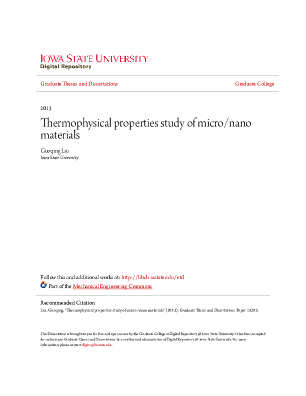 (PDF) Thermophysical properties study of micro/nano materials