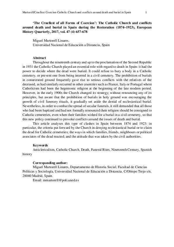 (PDF) ‘The Cruellest of all Forms of Coercion’: The Catholic Church and ...