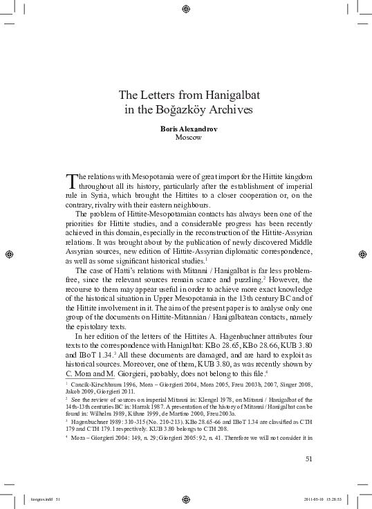 (PDF) The Letters from Hanigalbat in the Boğazköy Archives
