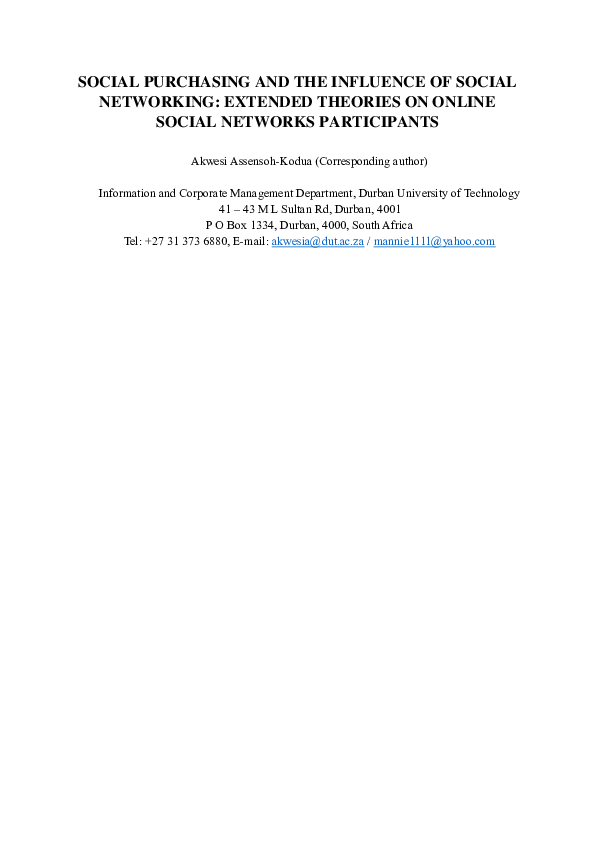 (DOC) SOCIAL PURCHASING AND THE INFLUENCE OF SOCIAL NETWORKING ...