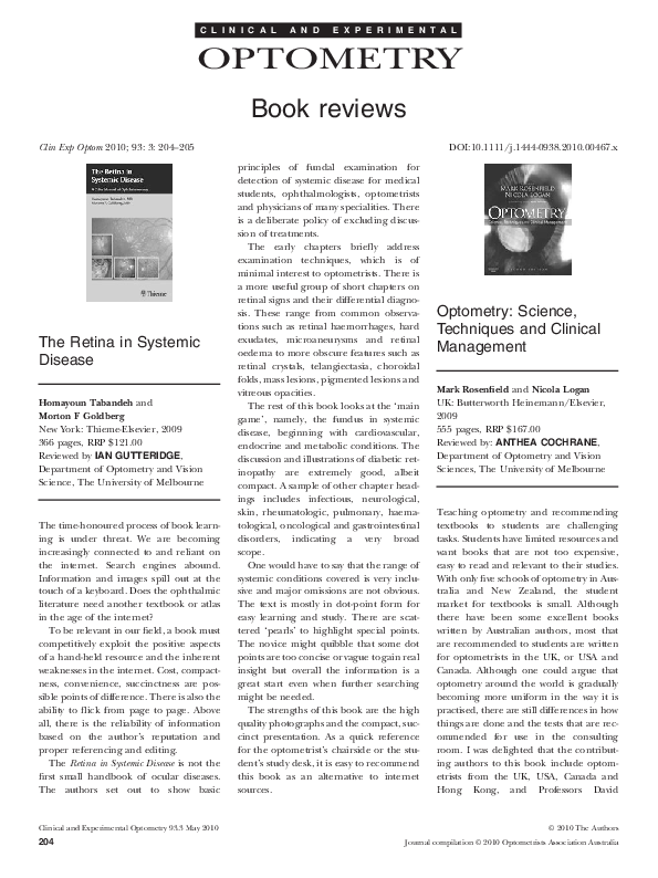 (PDF) Optometry: Science, Techniques and Clinical Management