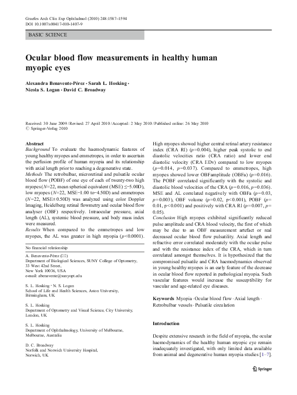 (PDF) Ocular blood flow measurements in healthy human myopic eyes