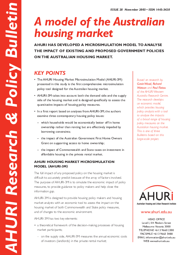 (PDF) A model of the Australian housing market