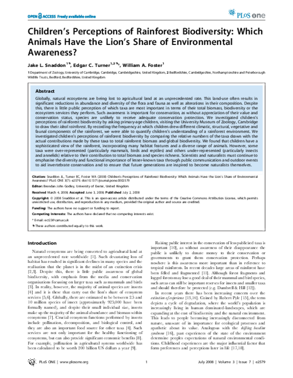 (PDF) Children's Perceptions of Rainforest Biodiversity: Which Animals ...