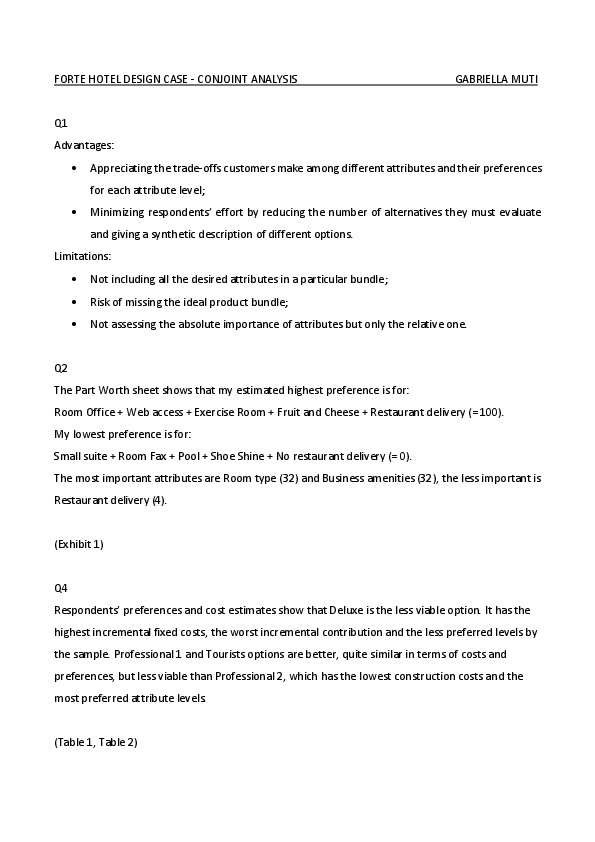 (DOC) FORTE HOTEL DESIGN CASE -CONJOINT ANALYSIS | Gabriella Muti ...