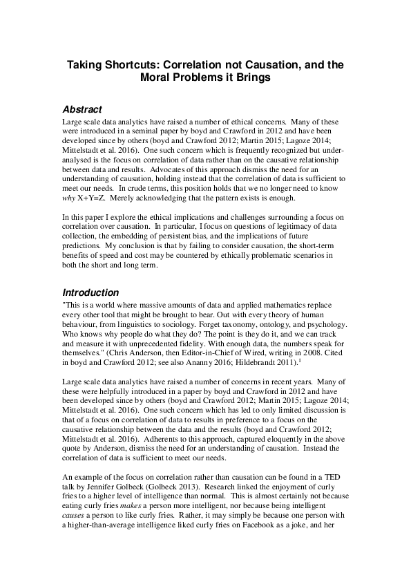(DOC) Taking Shortcuts: Correlation not Causation, and the Moral ...