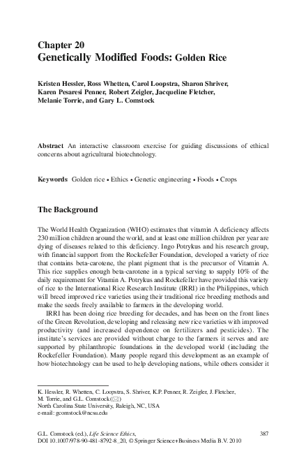 (PDF) Genetically Modified Foods: Golden Rice