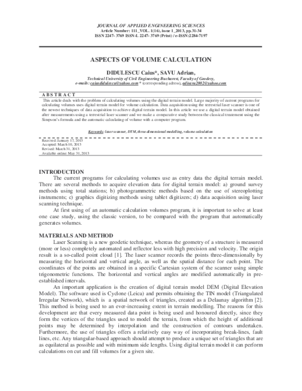 Pdf Aspects Of Volume Calculation