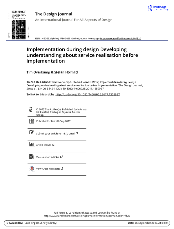 (PDF) Implementation during design Developing understanding about ...