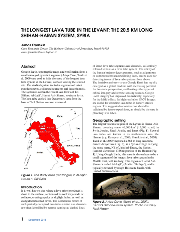 (PDF) THE LONGEST LAVA TUBE IN THE LEVANT: THE 20.5 KM LONG SHIHAN ...