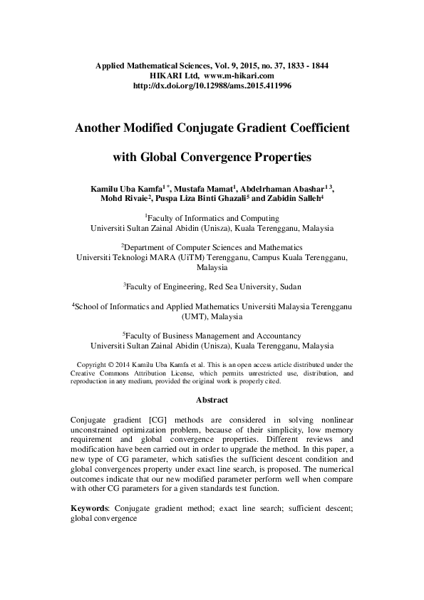 (PDF) Another Modified Conjugate Gradient Coefficient with Global Convergence Properties