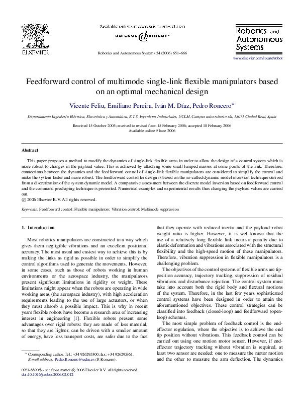 (PDF) Feedforward control of multimode single-link flexible manipulators based on an optimal ...