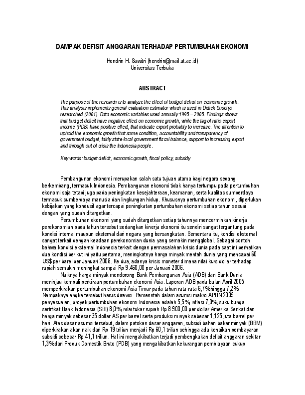 (PDF) DAMPAK DEFISIT ANGGARAN TERHADAP PERTUMBUHAN EKONOMI