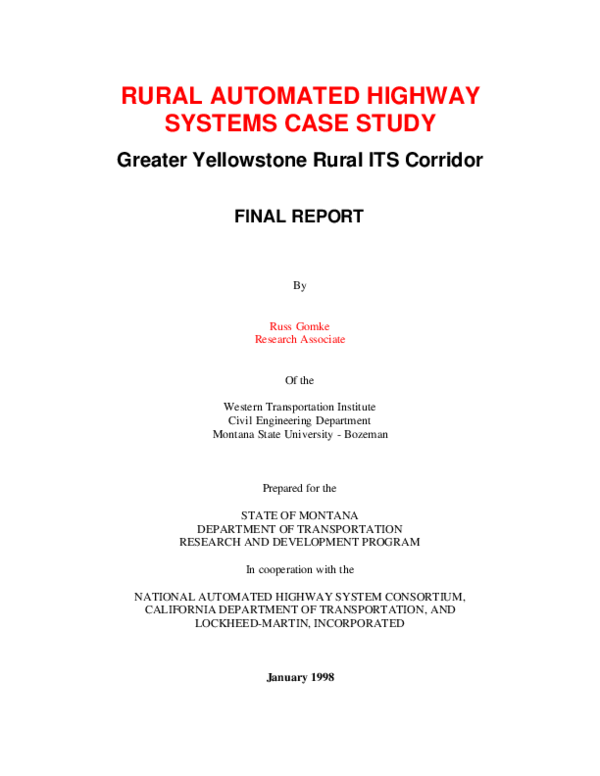 (PDF) RURAL AUTOMATED HIGHWAY SYSTEMS CASE STUDY Greater Yellowstone ...