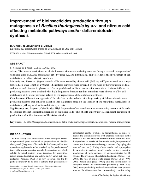 (PDF) Improvement of bioinsecticides production through mutagenesis of ...