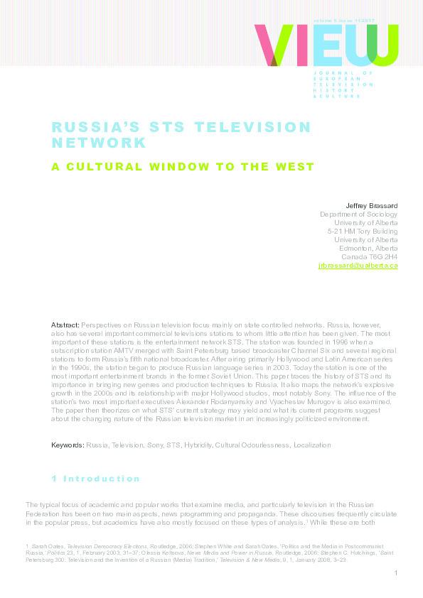 (PDF) Russia's STS Television Network: A Cultural Window to the West