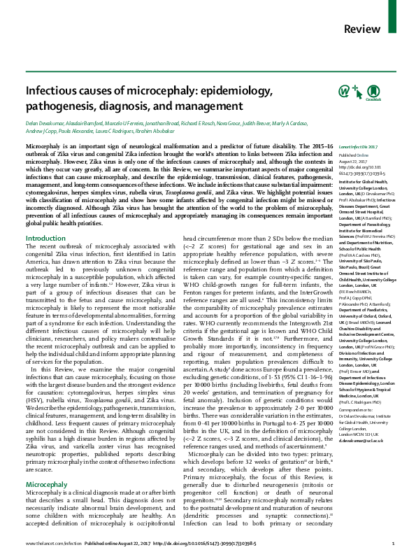 (PDF) Infectious causes of microcephaly: epidemiology, pathogenesis ...