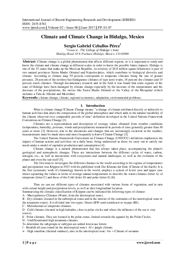 (PDF) Climate and Climate Change in Hidalgo, Mexico