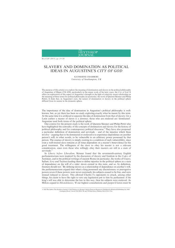(PDF) Slavery and Domination as Political Ideas in Augustine's City of ...