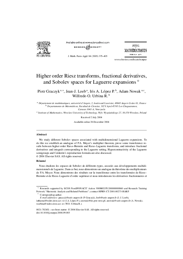 (PDF) Higher order Riesz transforms, fractional derivatives, and Sobolev spaces for Laguerre ...