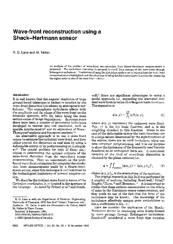 (PDF) Wave-front reconstruction using a Shack—Hartmann sensor